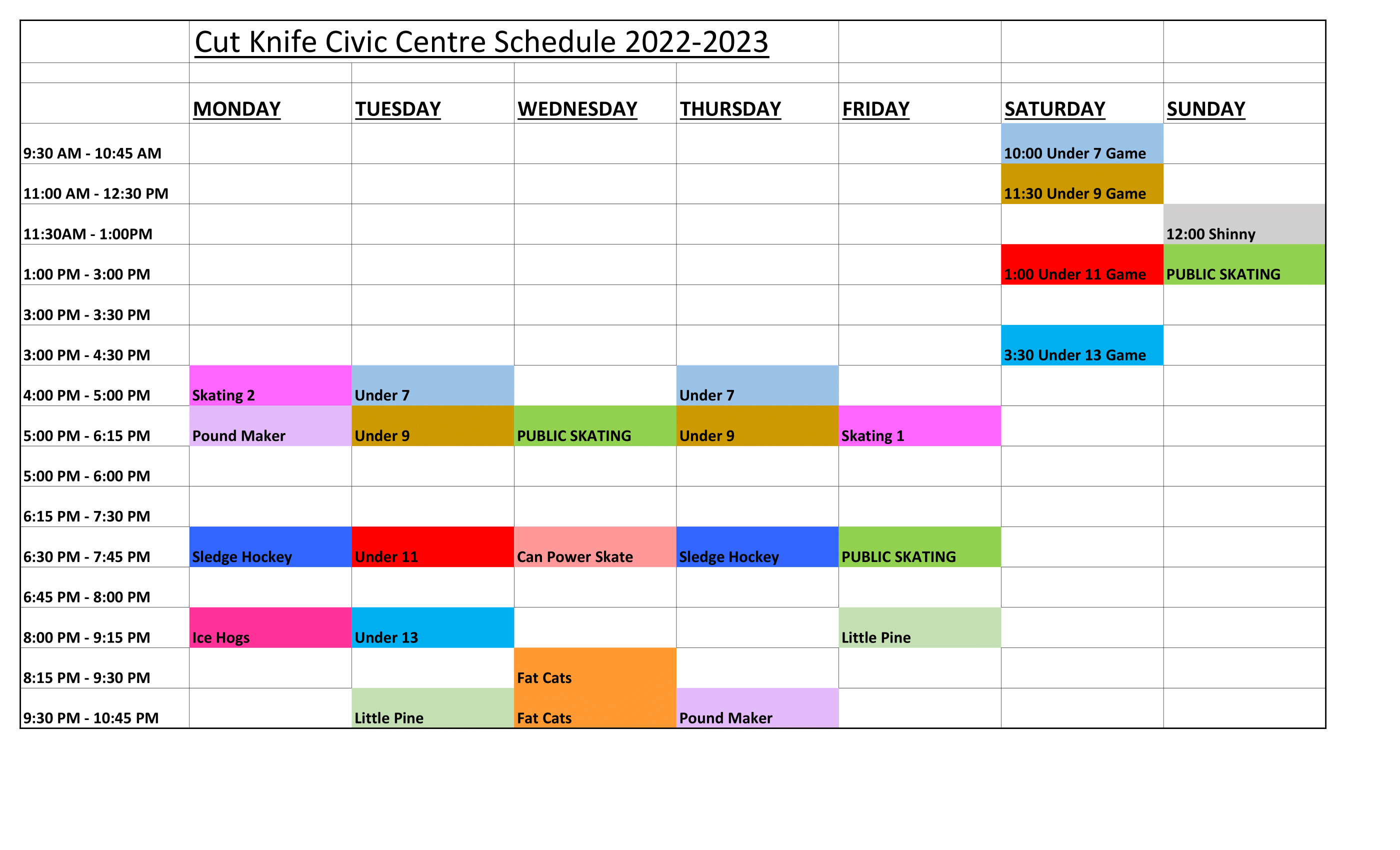Updated Dec. 17, 2022 – 2023 Ice Schedule, CK Rec Board – Town of Cut Knife