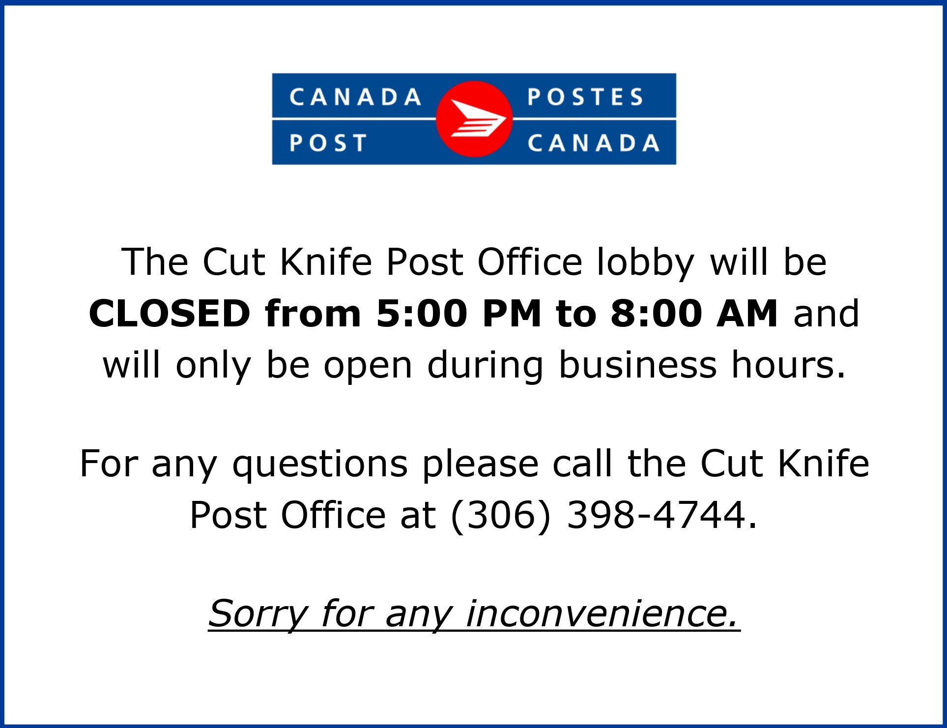 Cut Knife Post Office lobby – Town of Cut Knife