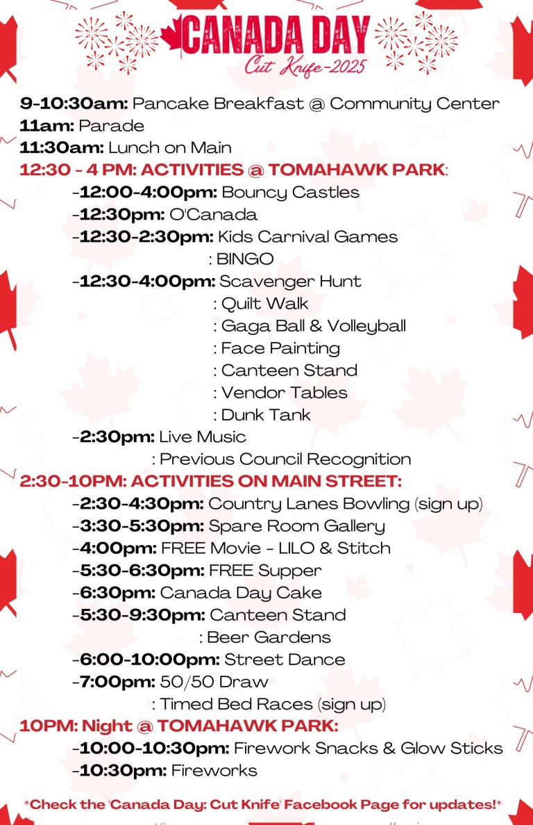 Canada Day 2025 Timeline of Events – Town of Cut Knife
