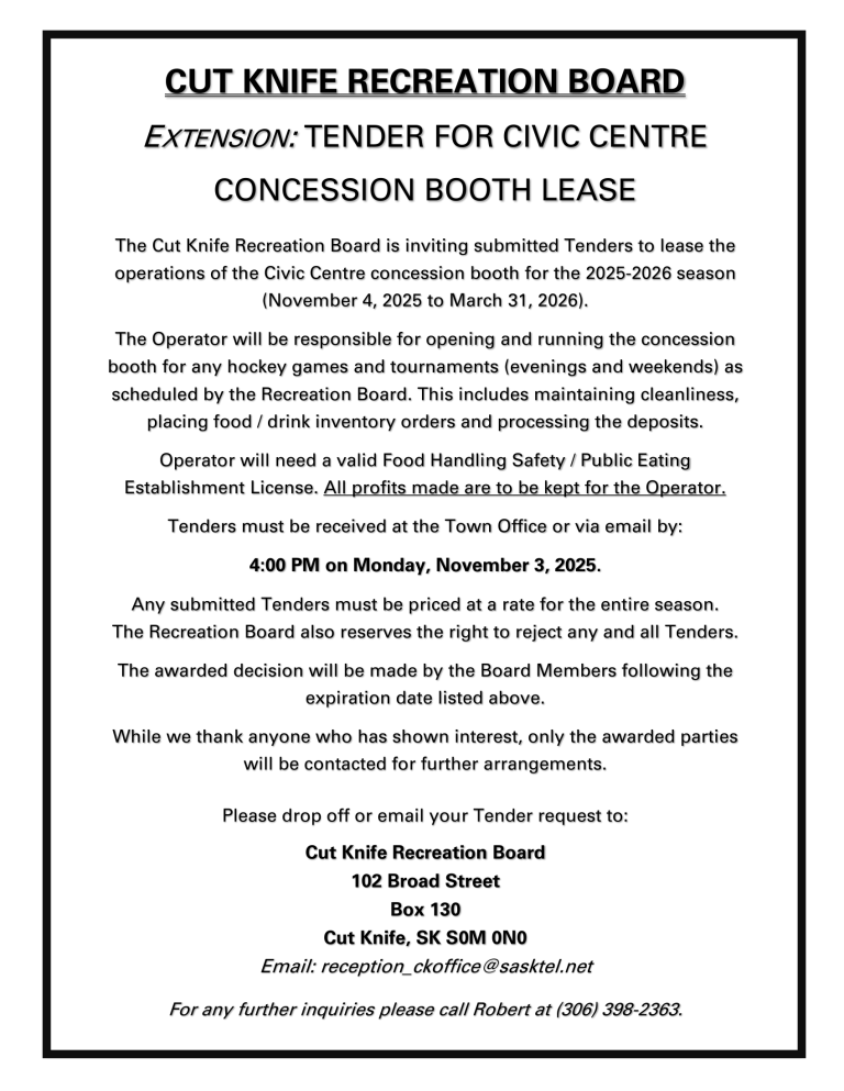 Tender for Civic Centre Concession Booth Lease (Extension) – Town of ...